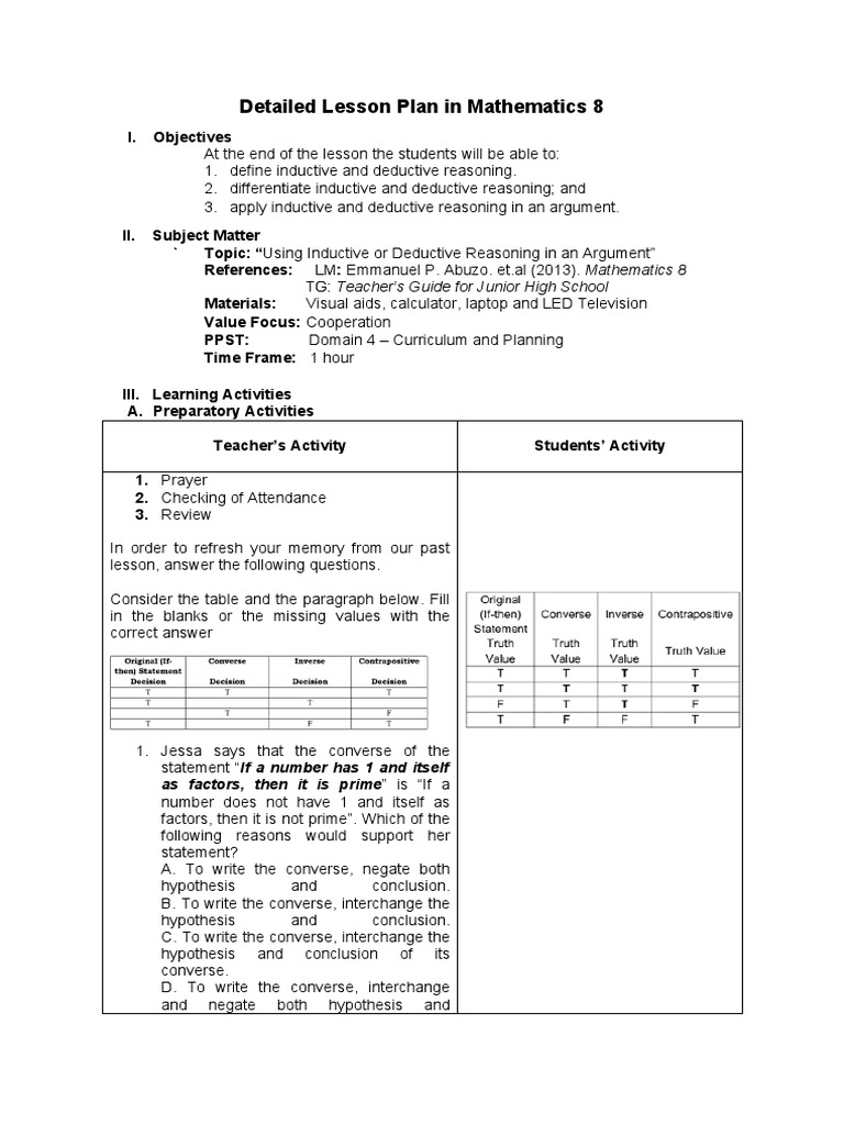 DLP Math 8.4 | PDF | Inductive Reasoning | Deductive Reasoning