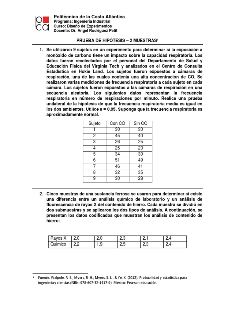 Ejercicios Prueba de Hipotesis 2 Muestras | PDF