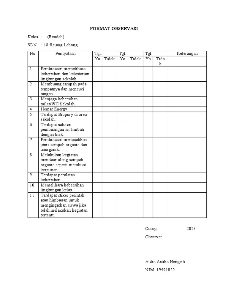 Format Observasi Dan Wawancara | PDF
