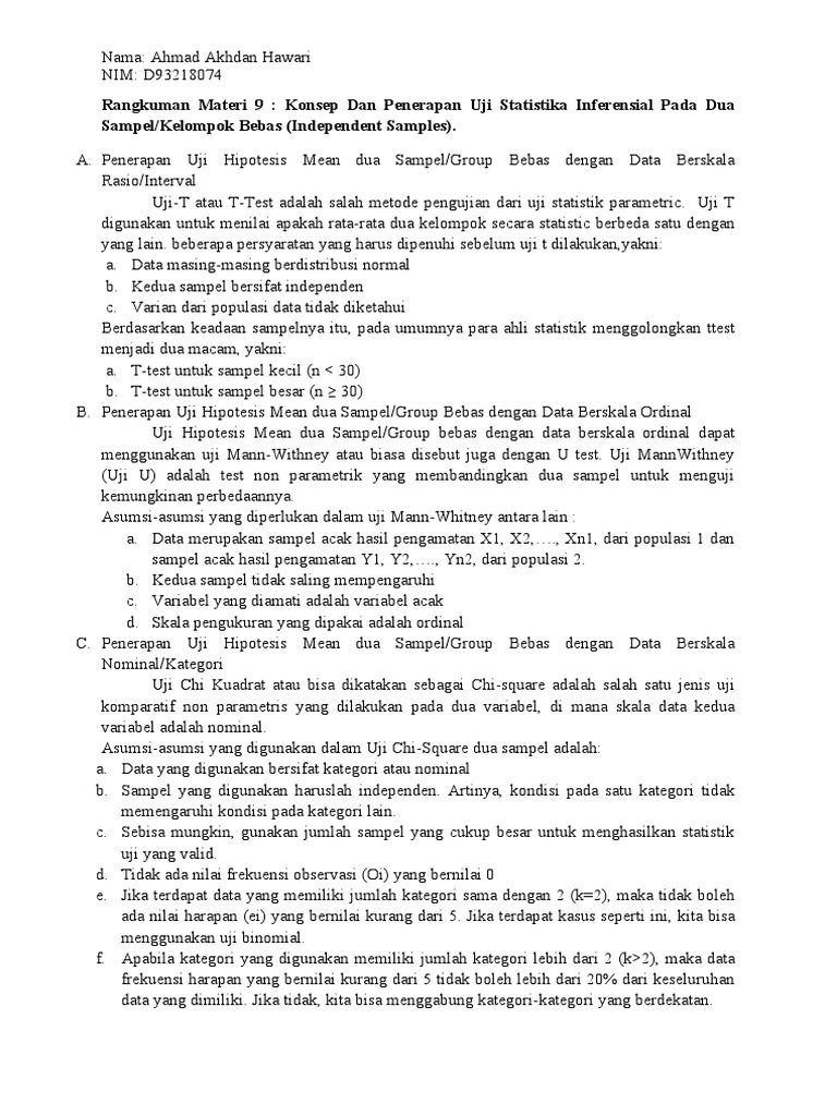 Rangkuman Materi 9 Dan 10 (Ahmad Akhdan Hawari D93218074) | PDF