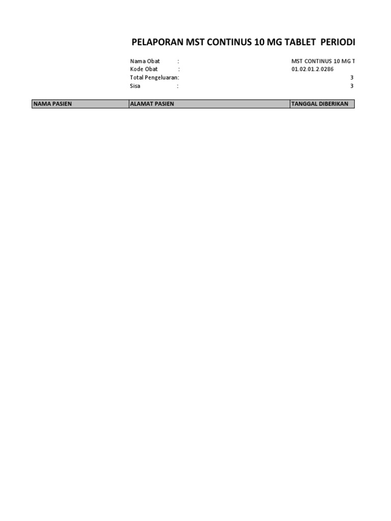 Pelaporan Obat MST Continus 10 mg | PDF
