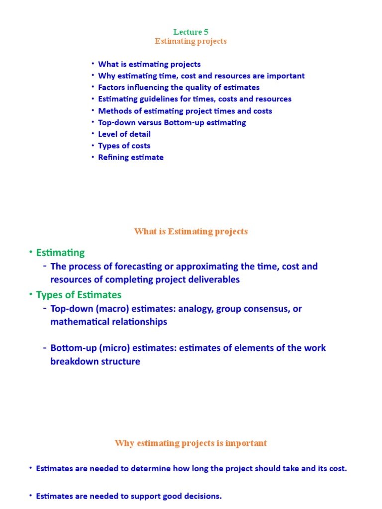 Lecture 6 - Estimating Project Time and Cost | PDF | Top Down And Bottom Up Design | Risk
