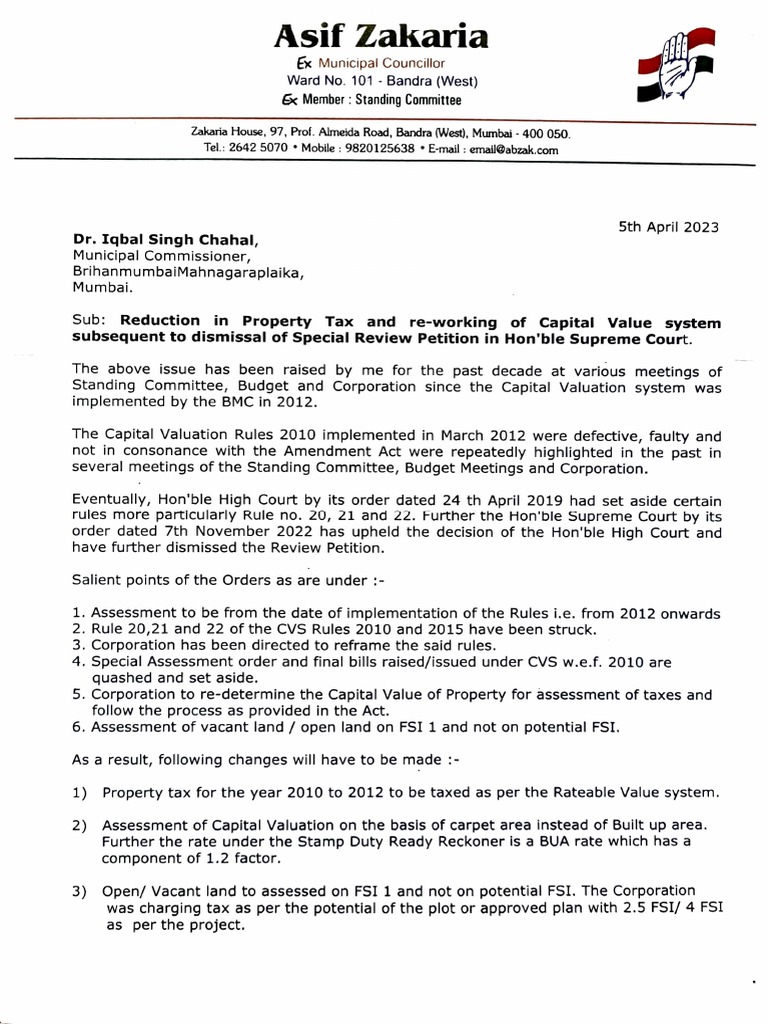 Reduction in Property Tax Letter | PDF | Taxes | Property Tax