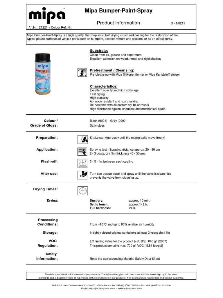 Mipa Bumper Paint Spray Overview | PDF