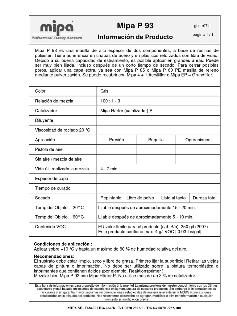 Masilla MIPA P93 ES | PDF