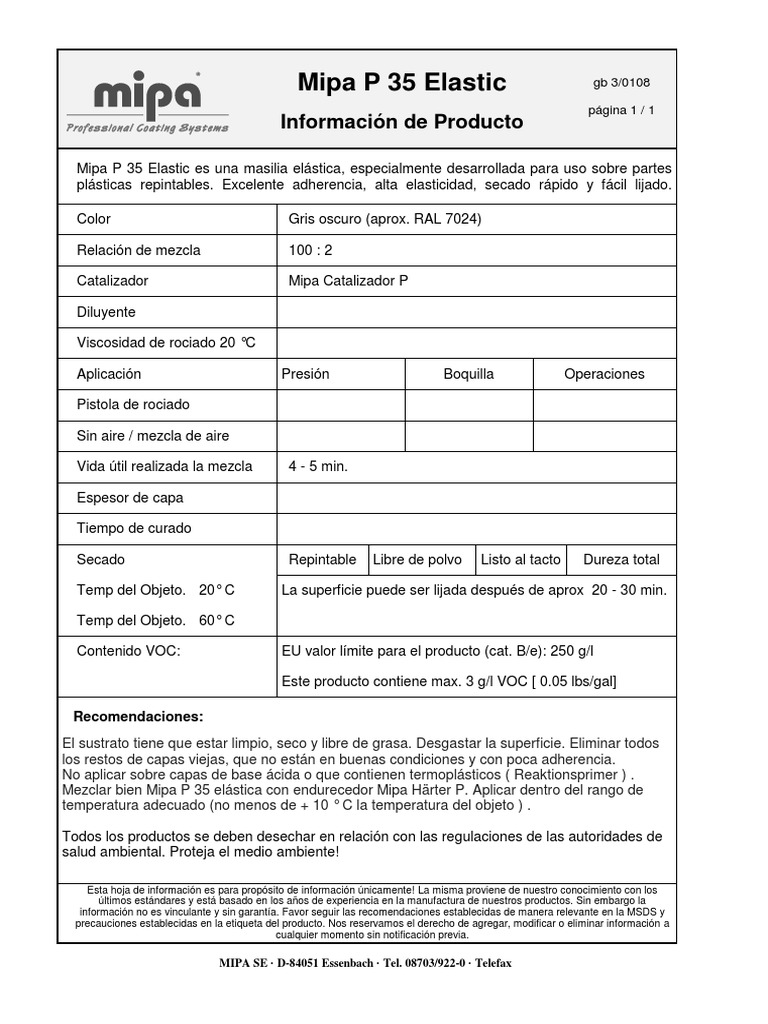 Masilla MIPA P35 Elastic ES | PDF