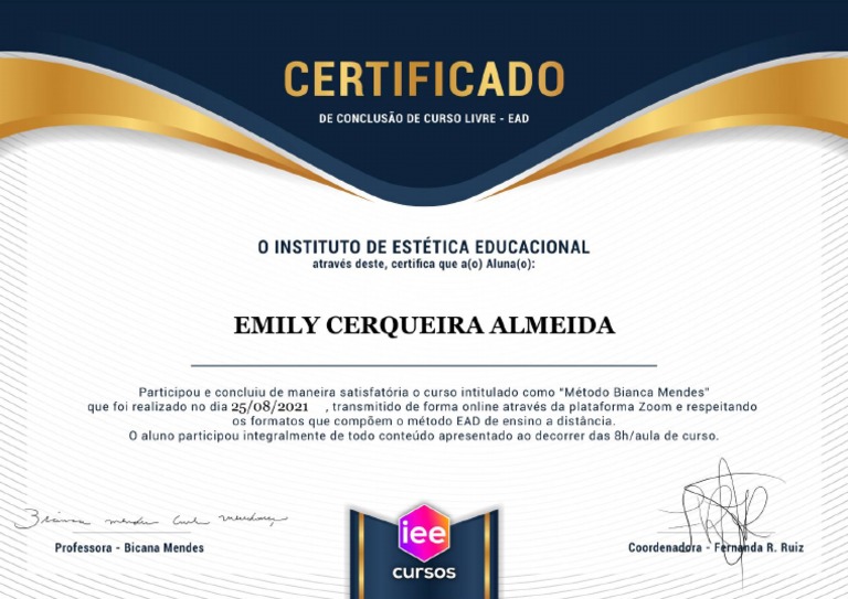 Certificado Curso Metodo Estetica | PDF