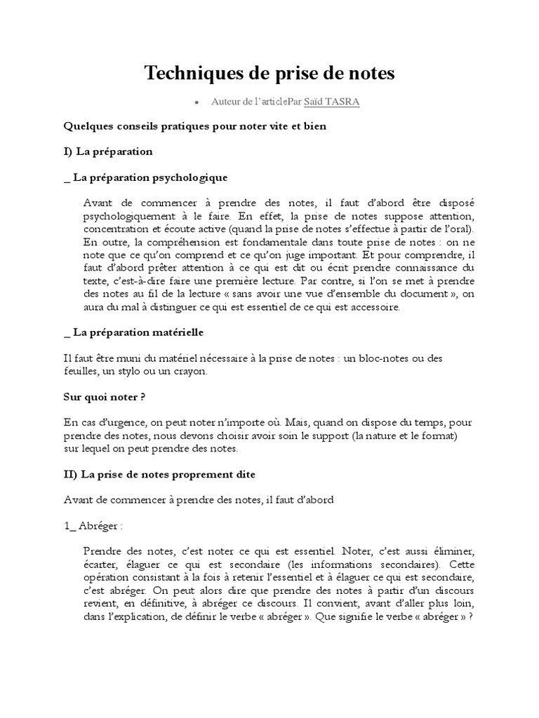 Techniques efficaces de prise de notes | PDF | Arts du langage et ...