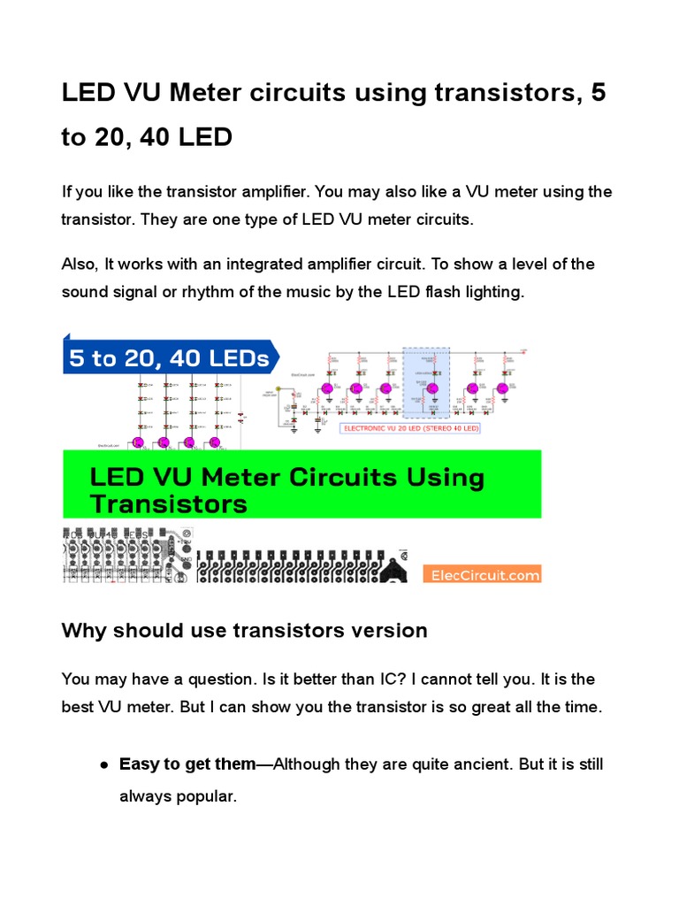 LED VU Meter Circuits Using Transistors 5 To 20 40 LED | PDF ...