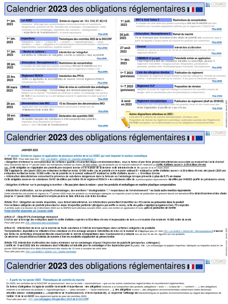 Calendrier Des Obligations Reglementaires 2023 Version Finale 1 | PDF ...