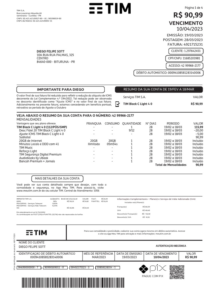 Fatura PDF | PDF | Brasil | Telecomunicações