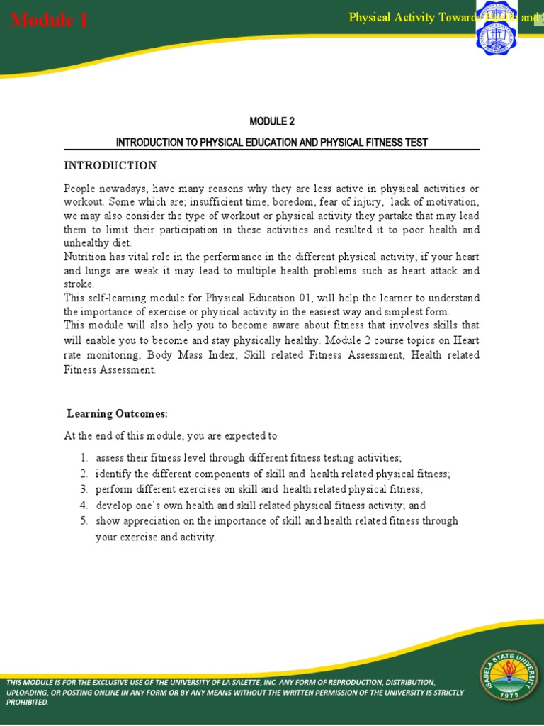 Introduction to Physical Education PE01 | PDF | Body Mass Index | Pulse