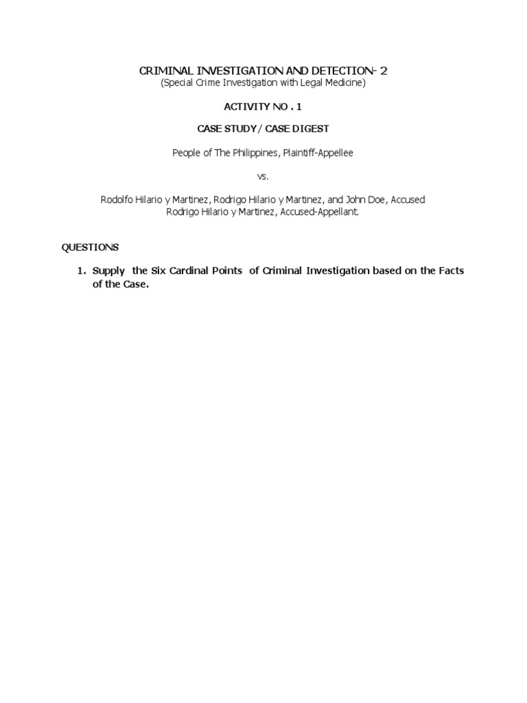 Murder Case Study: Hilario vs. Philippines | PDF | Mystery, Thriller ...