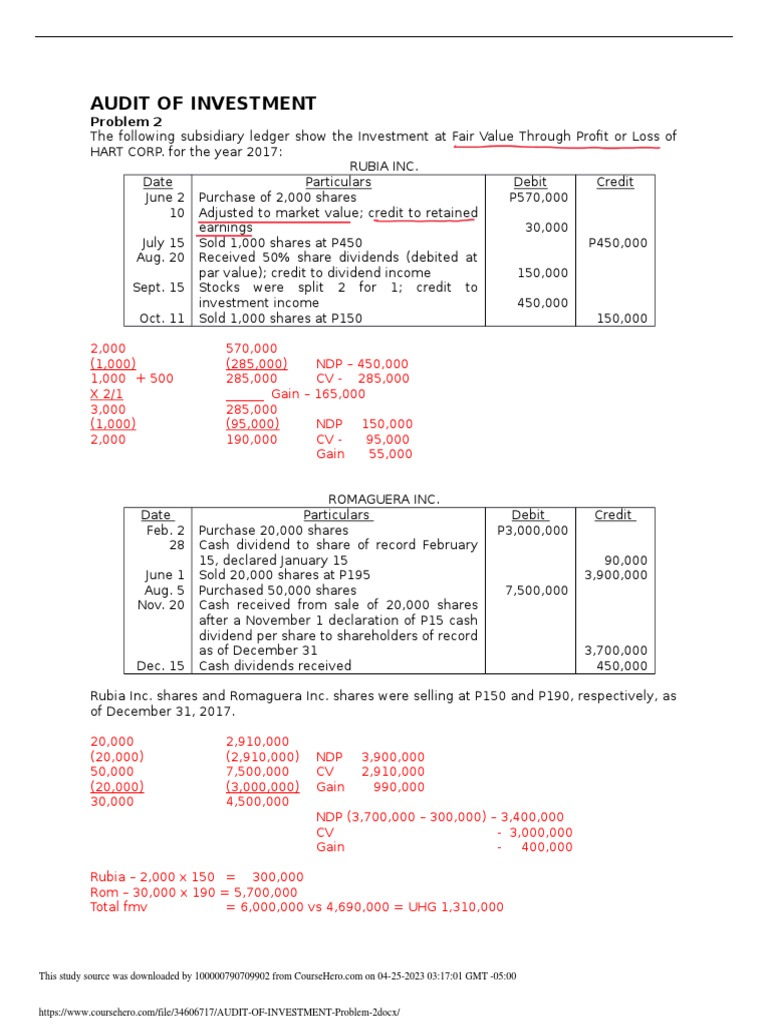 Analysis of Gains and Losses on Investments Held at Fair Value Through Profit or Loss for Hart ...