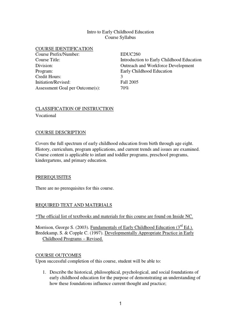 Early Childhood Education Course Syllabus | PDF | Early Childhood ...