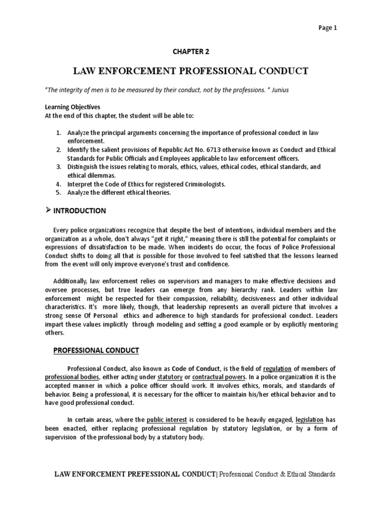 Chapter 2 - LAW ENFORCEMENT PROFESSIONAL CONDUCT | PDF | Criminology ...