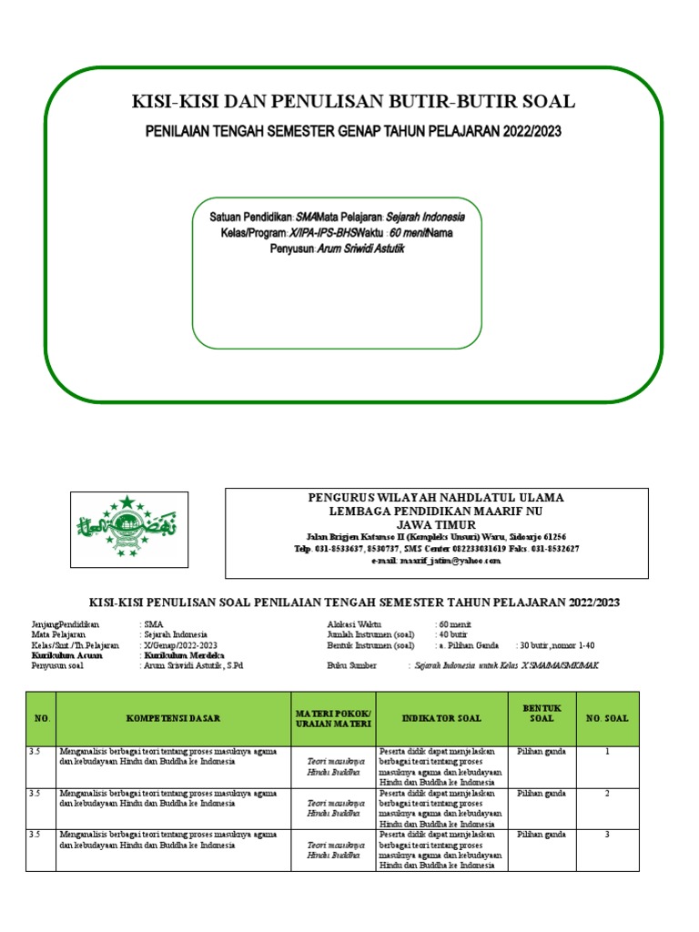KISI Kisi PTS Genap Sejarah WJB | PDF | Agama & Spiritualitas