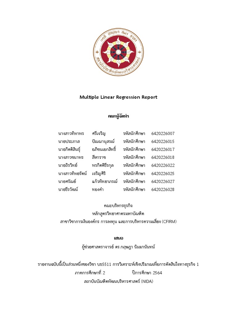 Multiple Linear Regression Report PDF | PDF