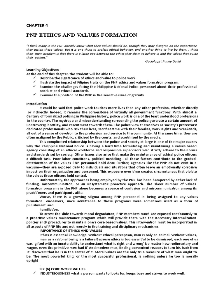 Chapter-4_PNP-ETHICS-AND-VALUES-FORMATION (1) | PDF | Police | Police ...