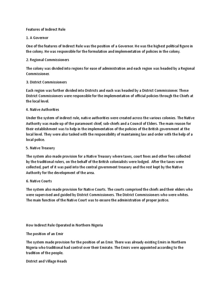 Features of Indirect Rule | PDF | Taxes | Governance
