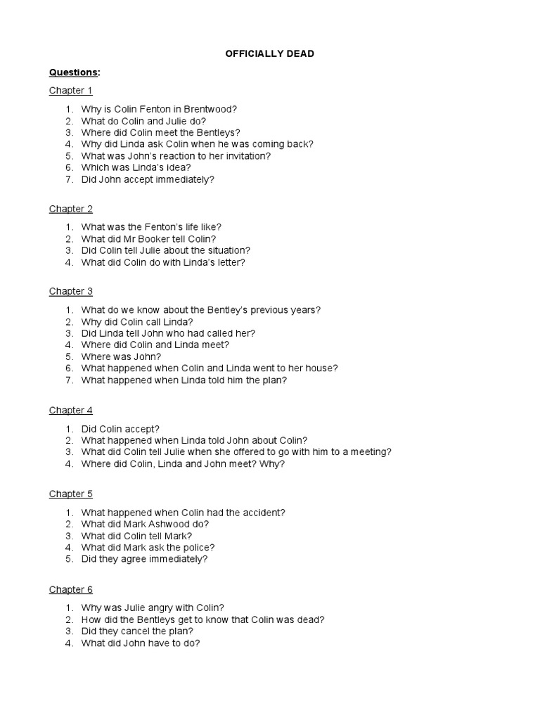 OFFICIALLY DEAD Questions for the oral | PDF