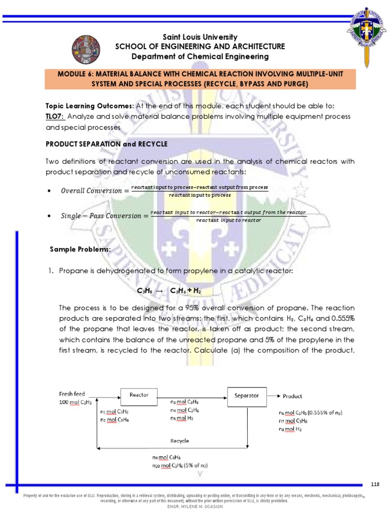Material Balance in Chemical Reactions | PDF | Science & Mathematics
