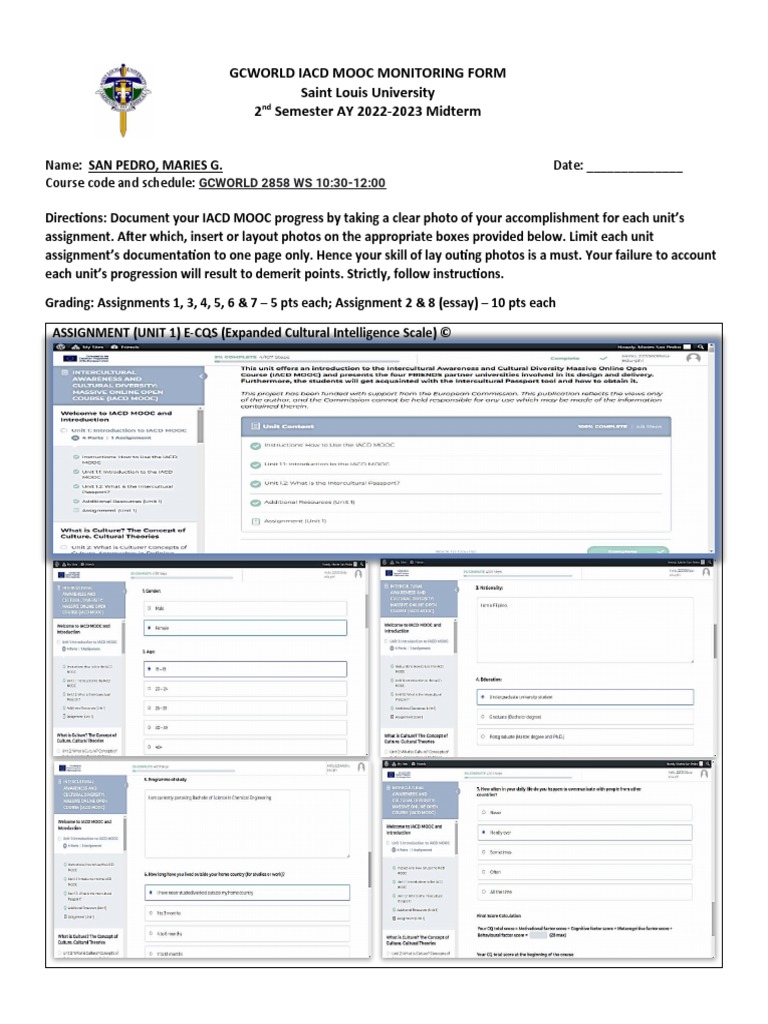 IACD MOOC Monitoring Template - Unit 1-8 | PDF
