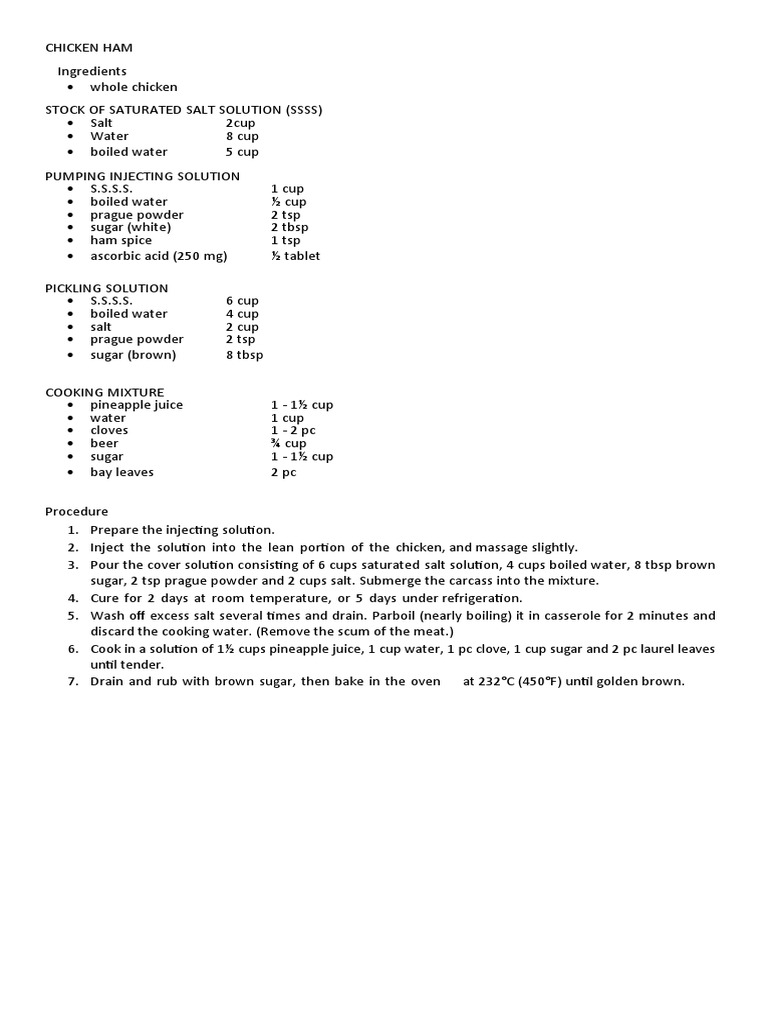 Chicken Ham | PDF | Curing (Food Preservation) | Ham