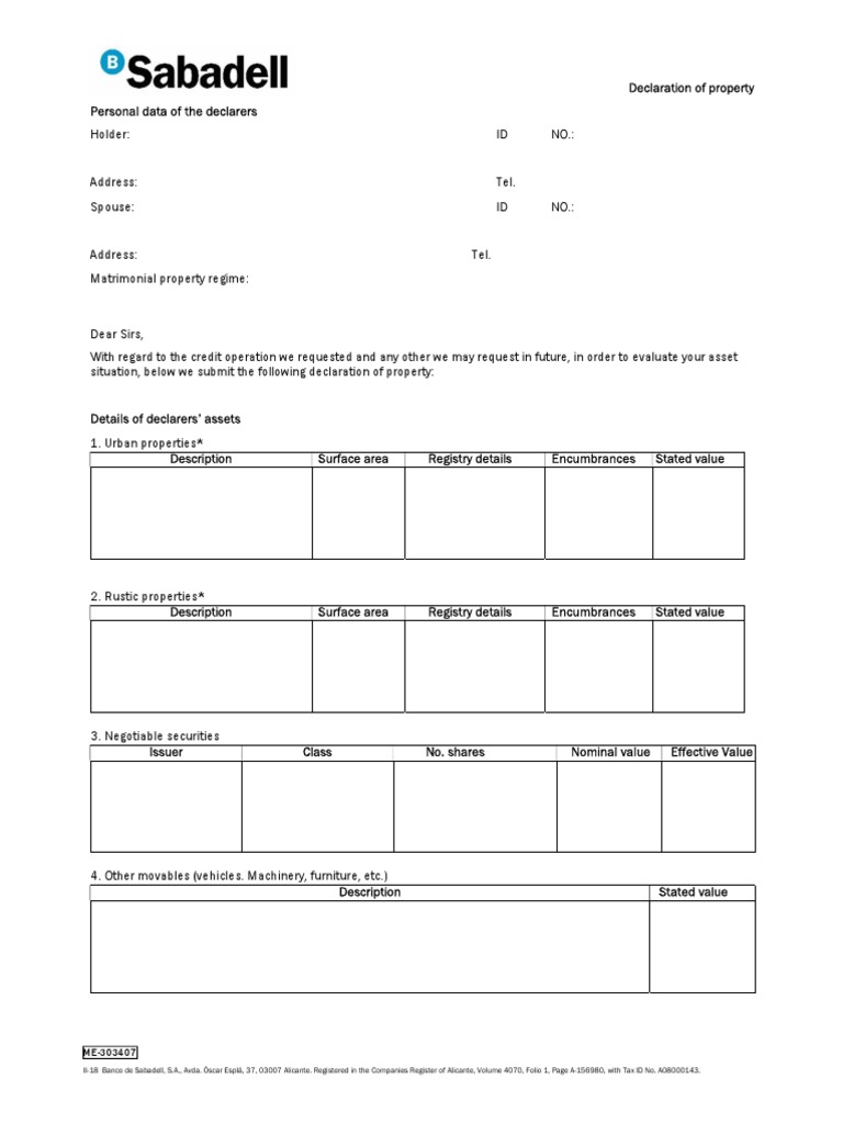 Asset Declaration for Credit Evaluation | PDF | Debt | Loans