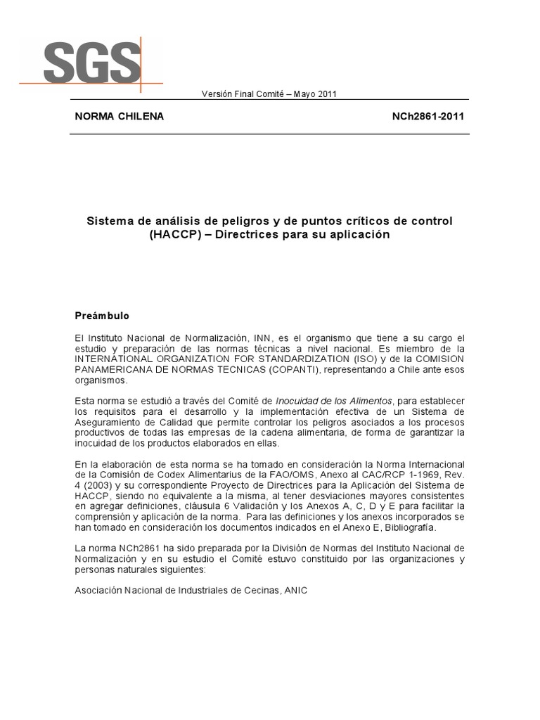 NCH 2861 Haccp PDF | Descargar gratis PDF | Análisis de Riesgo y Puntos Críticos de Control ...