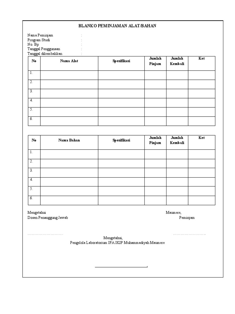 Form Peminjaman Alat dan Bahan | PDF