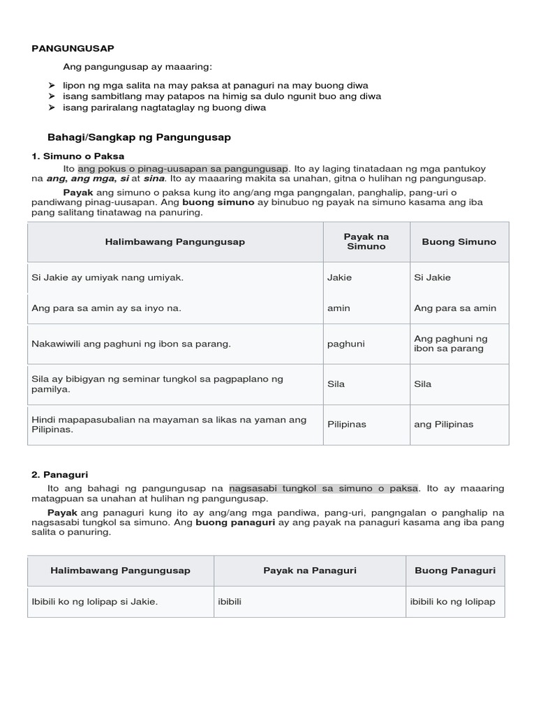 Ang Pangungusap PDF | PDF