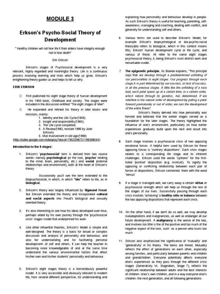 M4 Erikson's Psycho-Social Theory of Development | PDF
