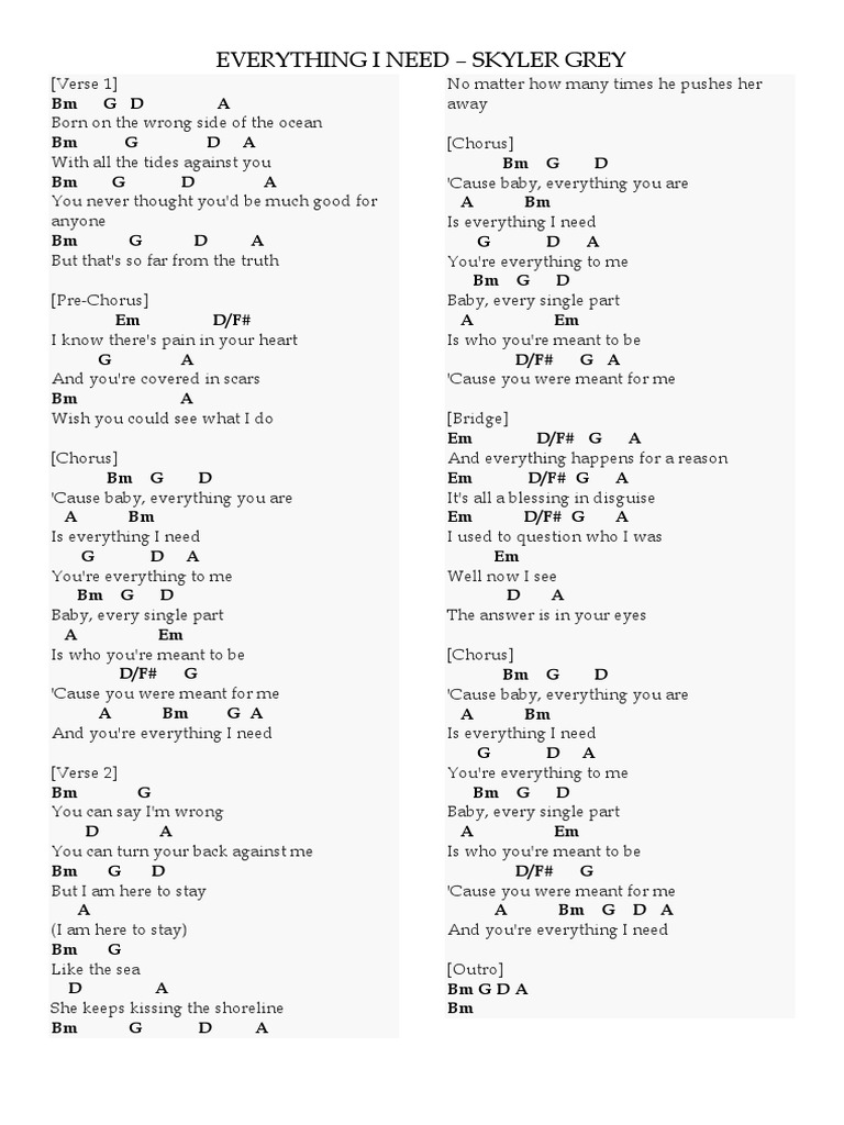 EVERYTHING I NEED - Skyler Grey - Chord Gitar | PDF | Song Structure