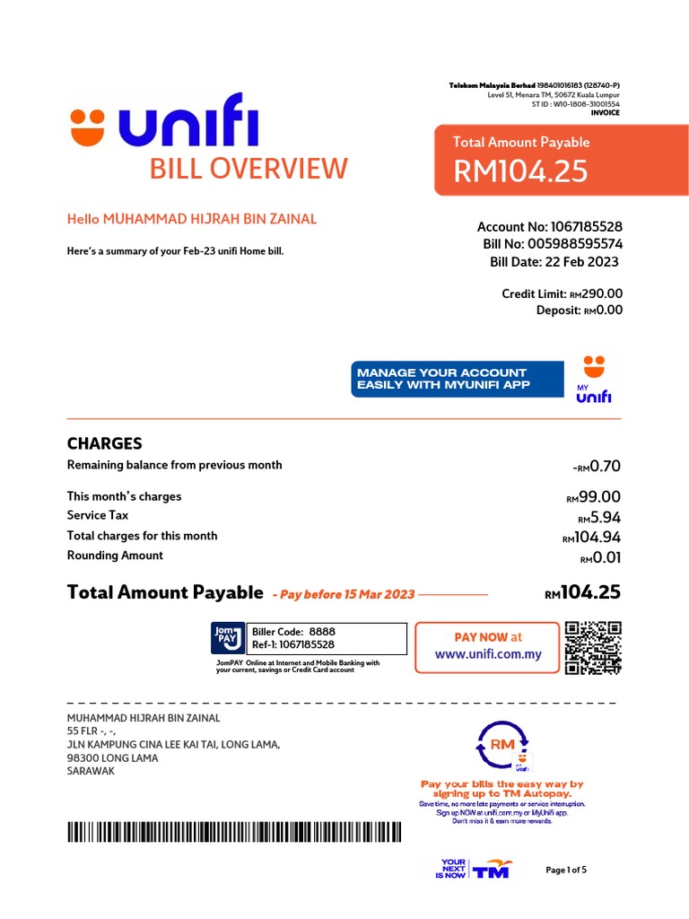 Your Unifi Home Bill For Feb 2023 Is Ready! (Account No 1067185528) PDF | PDF | Payments ...