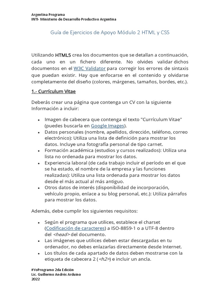 Guía HTML y CSS: Ejercicios Prácticos | PDF | HTML | Hipervínculo