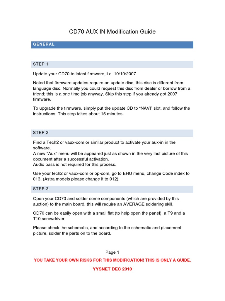 Opel cd70 aux modification-guide | PDF | Electrical Connector | Electrical Engineering