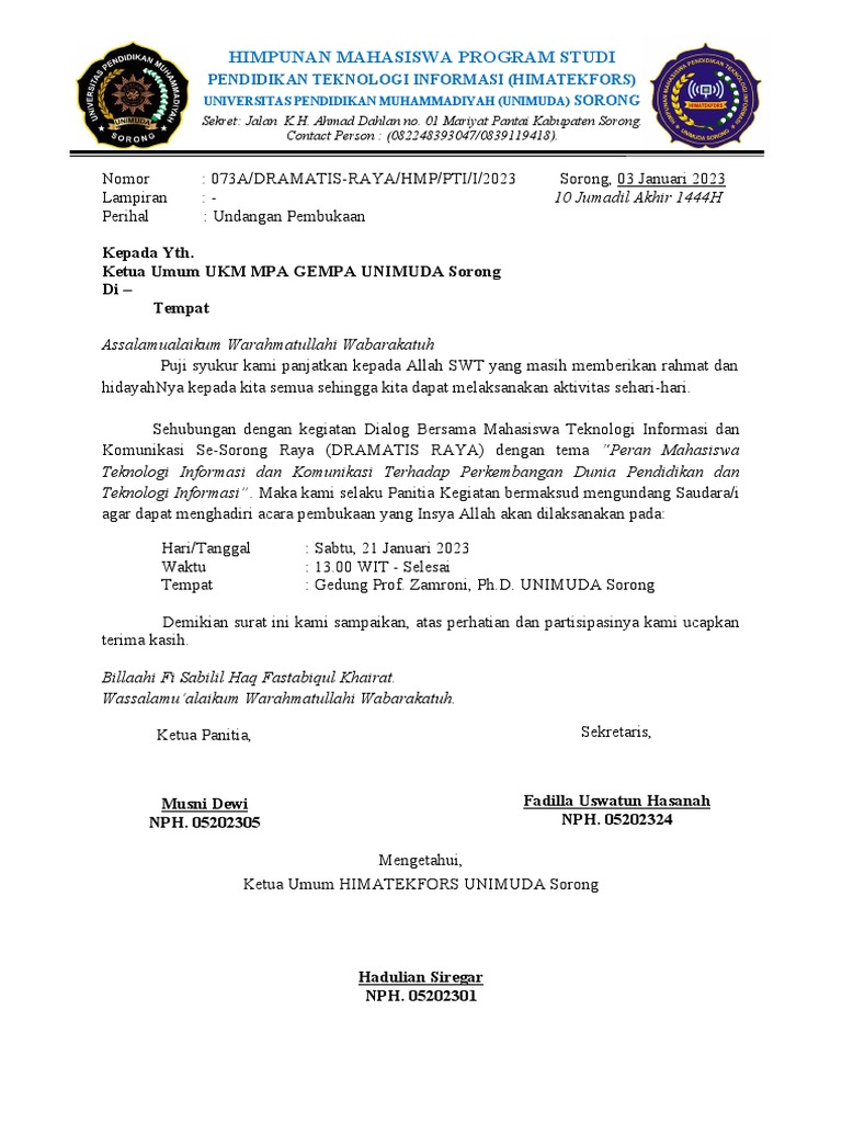 Surat Undangan - ORMAWA | PDF