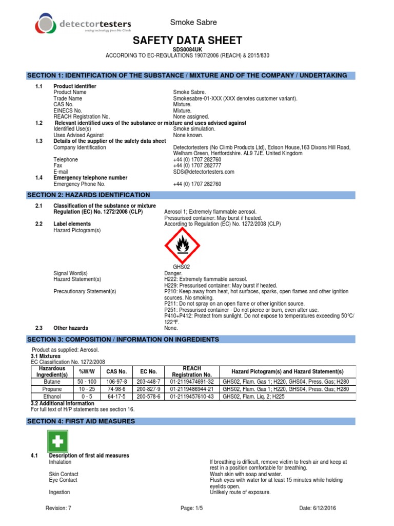 MSDS0084UK Smokesabre | PDF | Dangerous Goods | Personal Protective Equipment