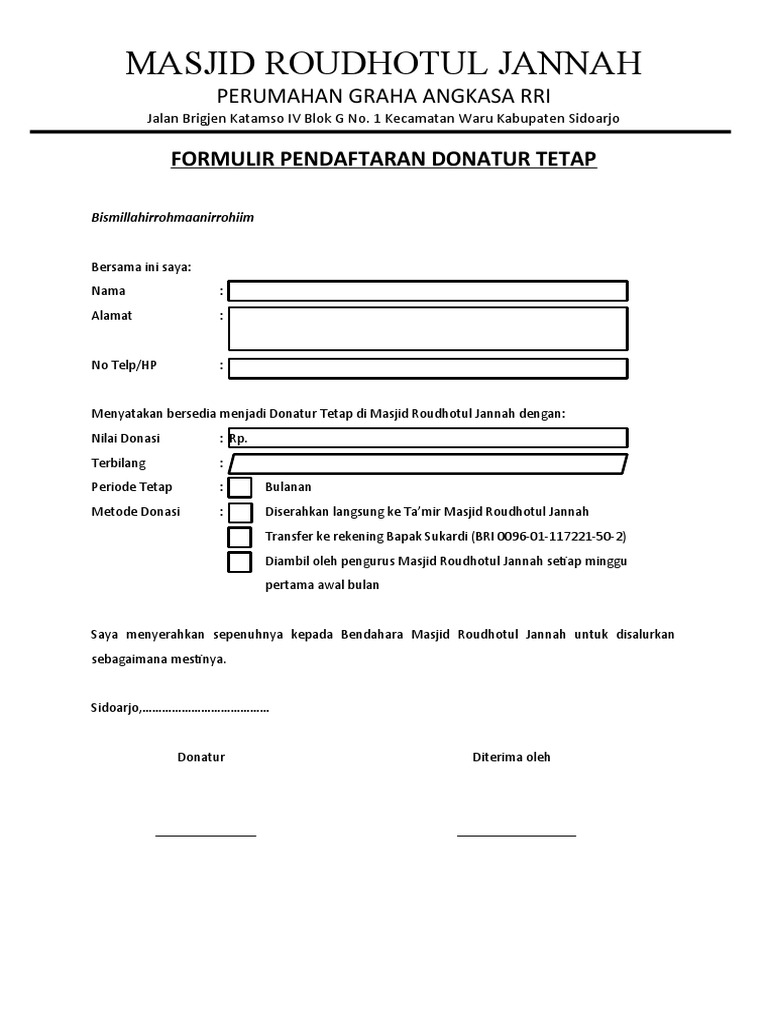 Formulir Donatur Tetap Masjid | PDF