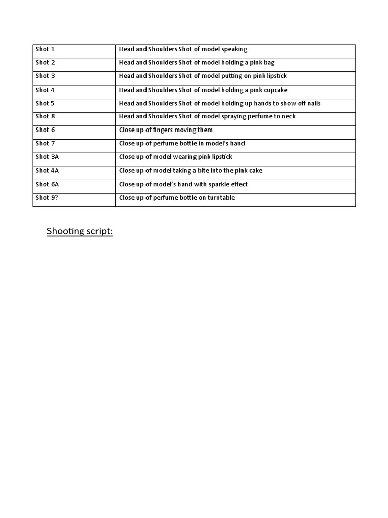 Shooting Script Amelia | PDF