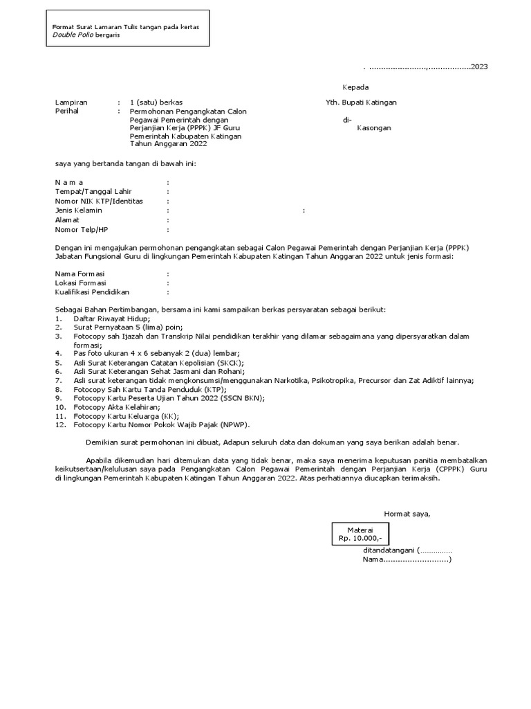 Lampiran I Format Surat Lamaran | PDF