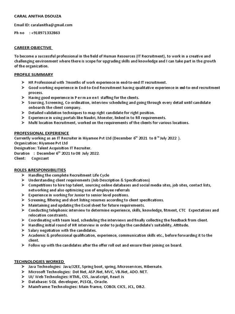 Caral Anitha Dsouza CV 3 | PDF