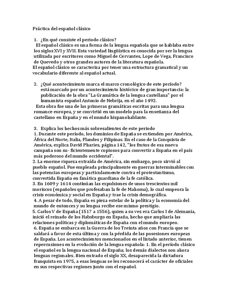 Práctica del Español Clásico | PDF | España | Lengua española