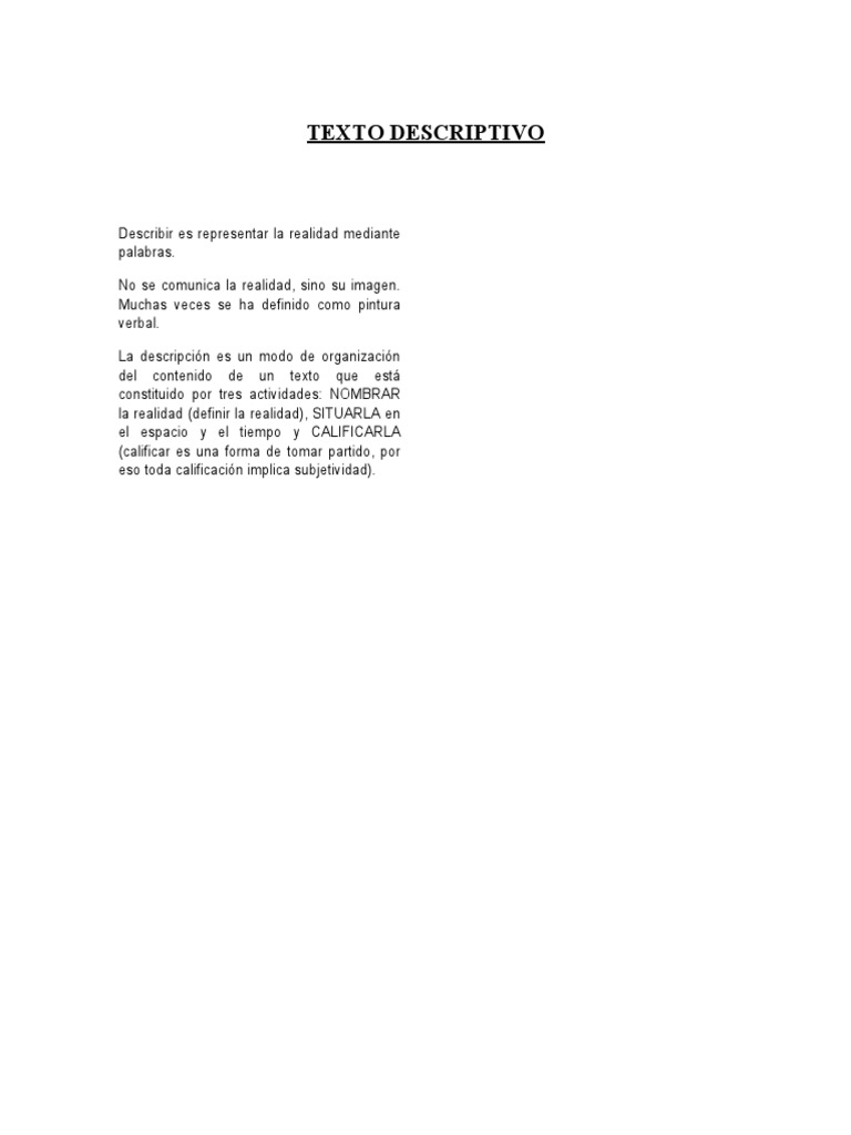 Guía Completa de Textos Descriptivos | PDF | Realidad | Retrato