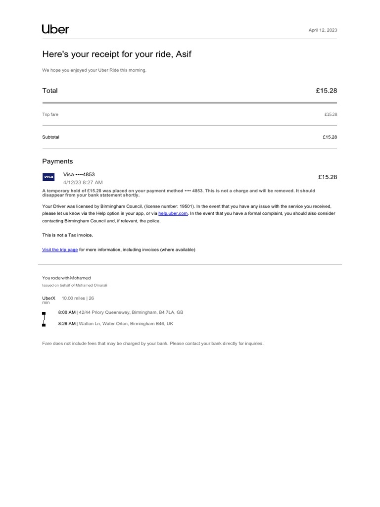 Uber Bill 12th April 15 | PDF