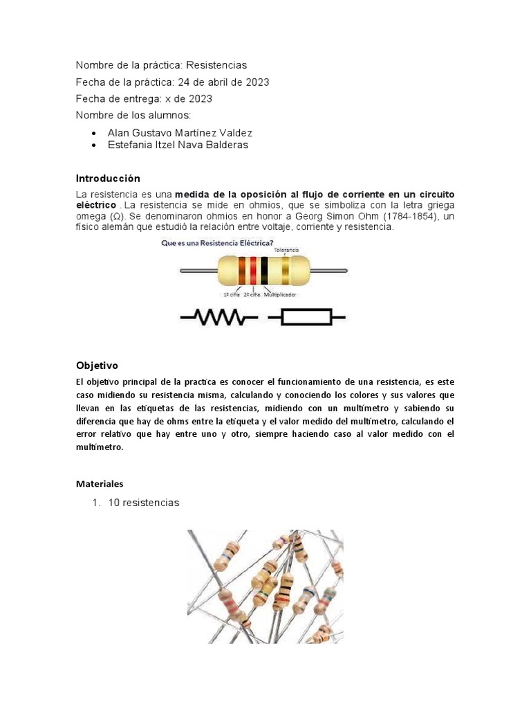 Práctica de Resistencia Eléctrica | PDF | Resistor | Ciencia de los ...