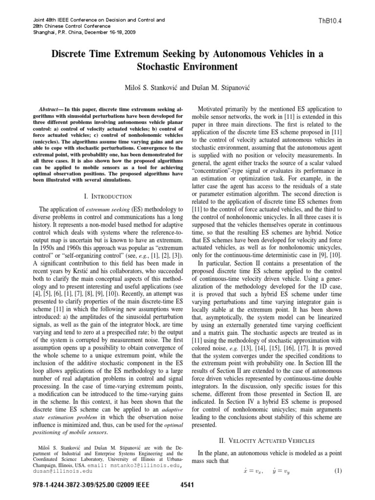 Discrete Time Extremum Seeking by Autonomous Vehicles in A Stochastic ... Discrete Time Extremum Seeking by Autonomous Vehicles in A Stochastic ...