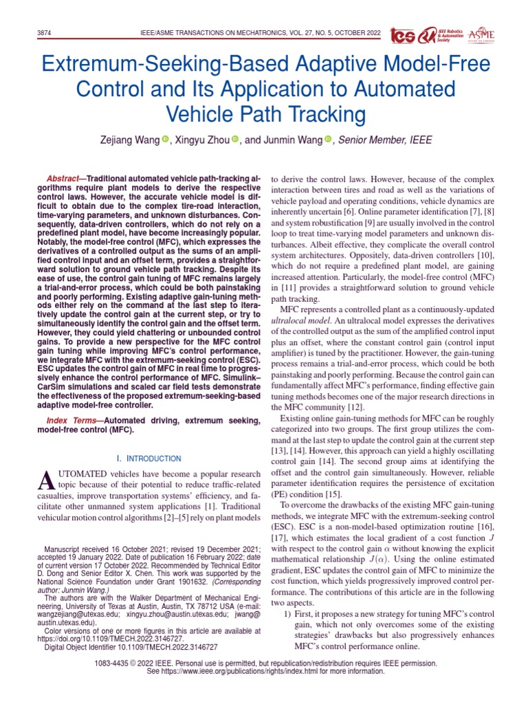 Extremum-Seeking-Based Adaptive Model-Free Control and Its Application To Automated Vehicle Path ...