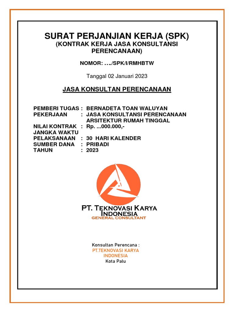 Contoh Kontrak Kerja Konsultan Perencana Dan Arsitek | PDF
